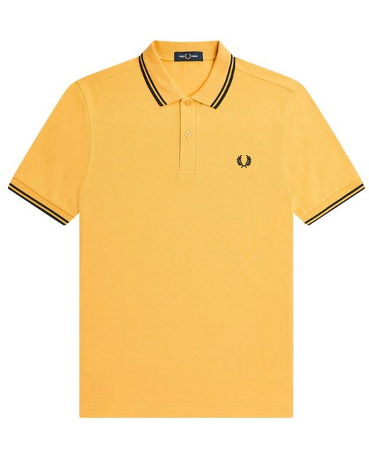 Fred Perry Slim Fit Twin Tipped Polo Golden Hour in Yellow for Men | Lyst