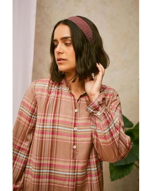 Percy Langley Marie Gather Neck A-Line Blouse, Check By Saywood in ...