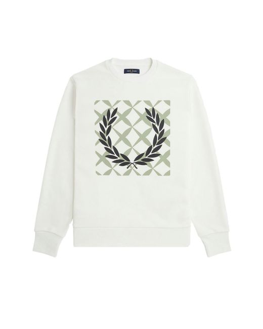 Fred Perry Crew Sweat Graphic Cross Stitch in White for Men | Lyst