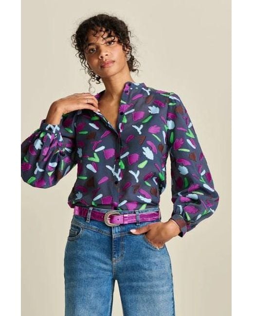 Pom Blouse Featherfest in Blue | Lyst