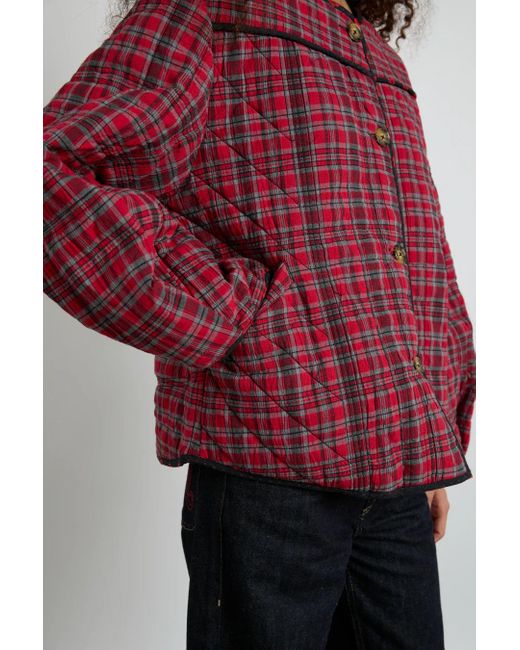 Damson Madder Macy Quilted Jacket Check in Red | Lyst