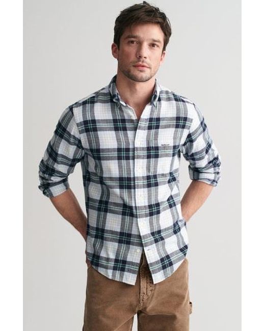 GANT Regular Fit Plaid Flannel Shirt in Blue for Men | Lyst