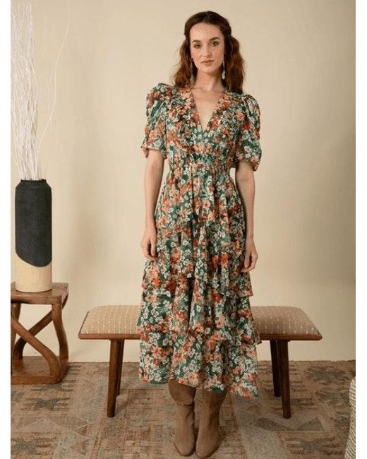 Hale Bob Dream Tiered Chiffon Dress in Natural | Lyst