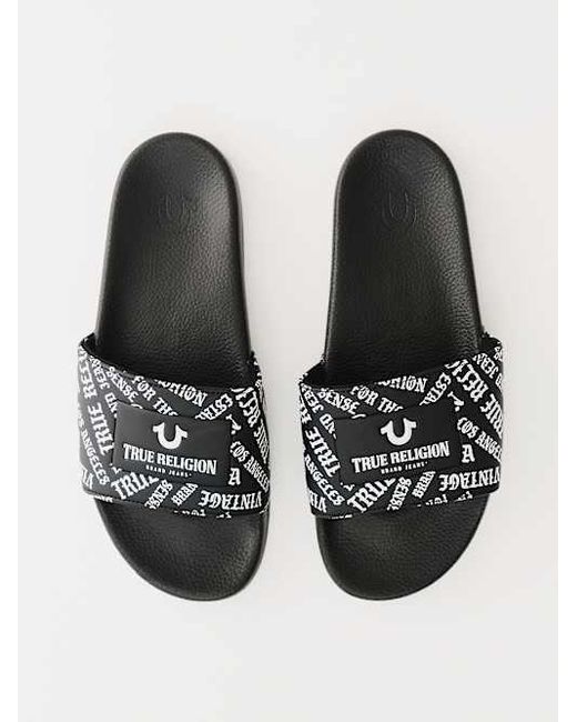True Religion Script Logo Slide in Black | Lyst