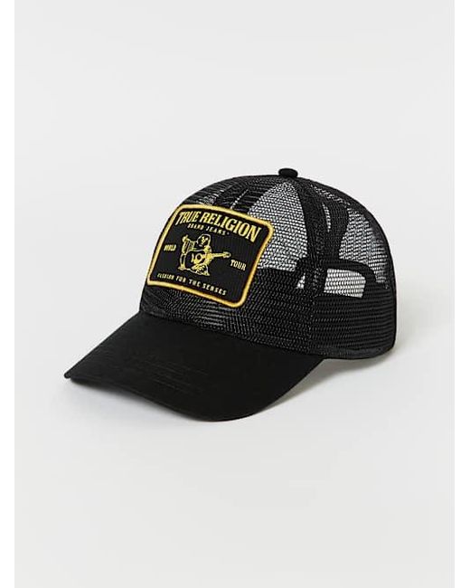 True Religion Logo Patch Mesh Trucker Hat in Black for Men | Lyst