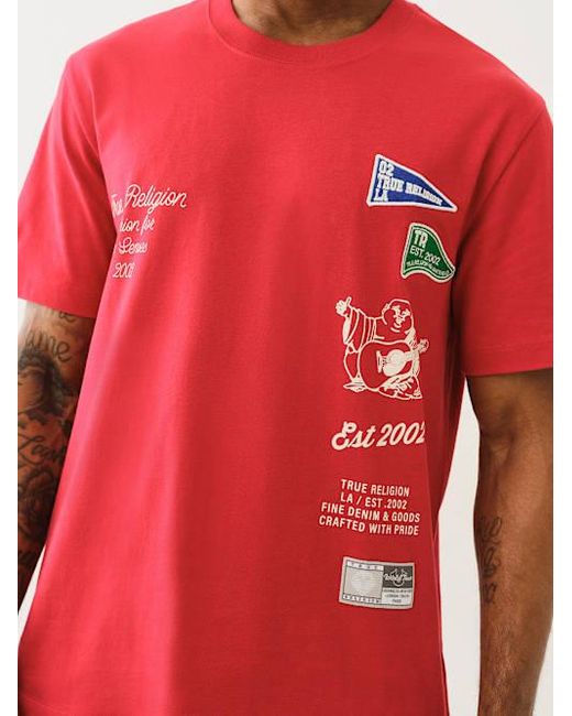 True Religion Heavyweight Collegiate Logo T-shirt in Red for Men | Lyst