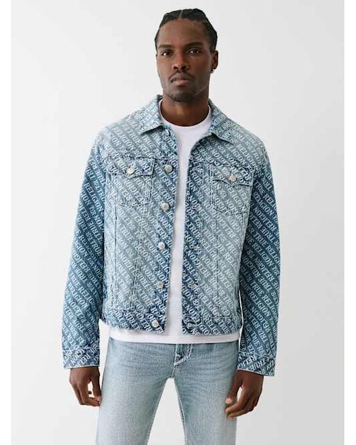 TRUE RELIGION Allover Logo Denim Jacket in Blue for Men | Lyst