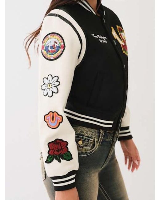 True Religion Embroidered Patch Varsity Jacket in Black | Lyst