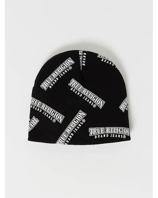 True Religion Arched Logo Beanie in Black | Lyst