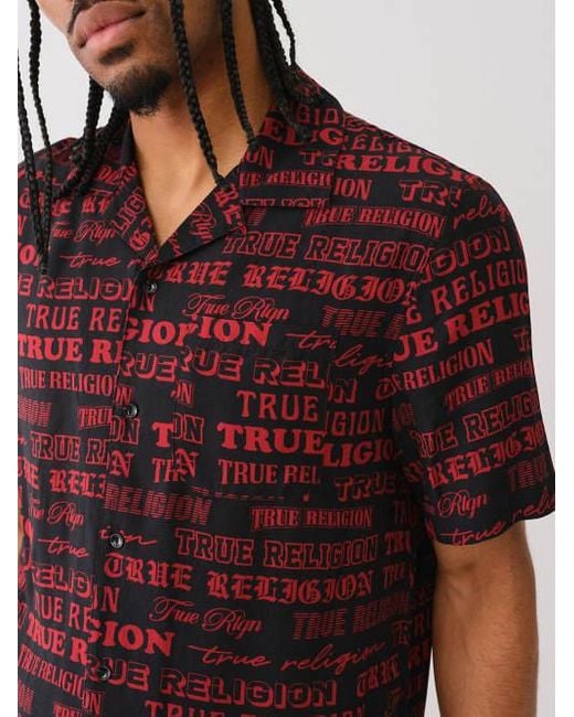 True Religion Camp Collar Shirt in Red for Men | Lyst