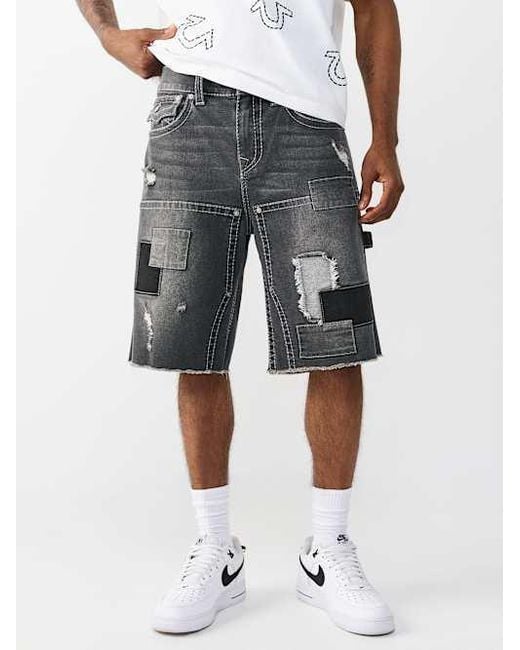TRUE RELIGION Vinny Big T Carpenter Frayed Ultra Baggy Short in Gray ...