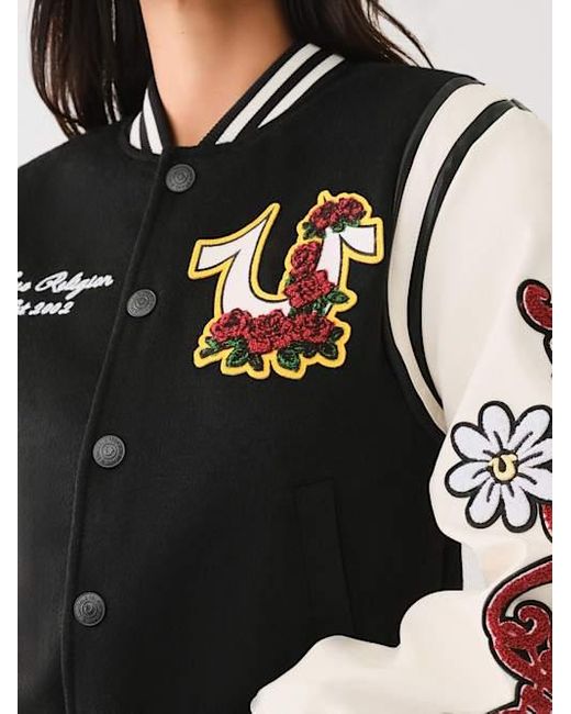 True Religion Embroidered Patch Varsity Jacket in Black | Lyst