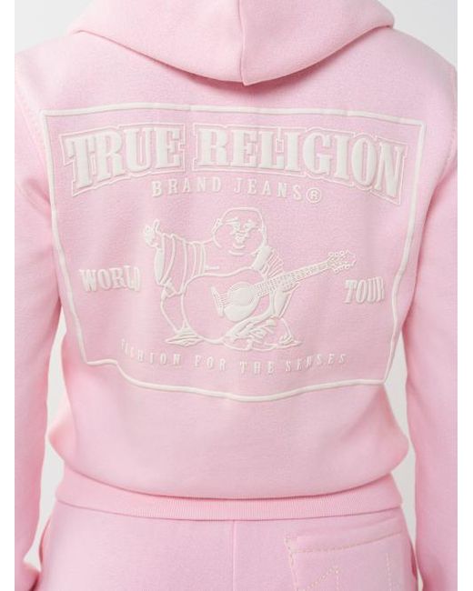 TRUE RELIGION Big T Stitch Logo Zip Hoodie in Pink | Lyst