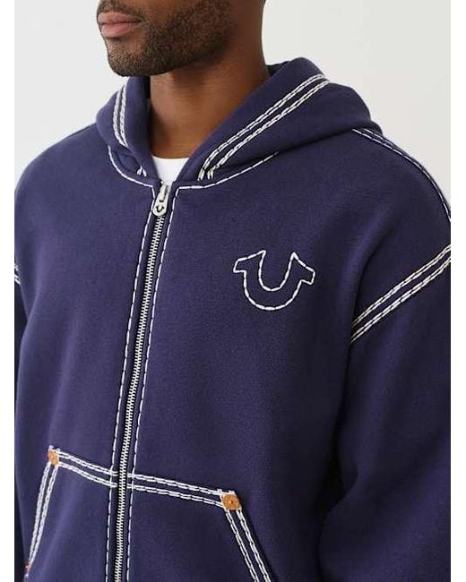 TRUE RELIGION Super Qt Boxy Zip Hoodie in Blue for Men | Lyst