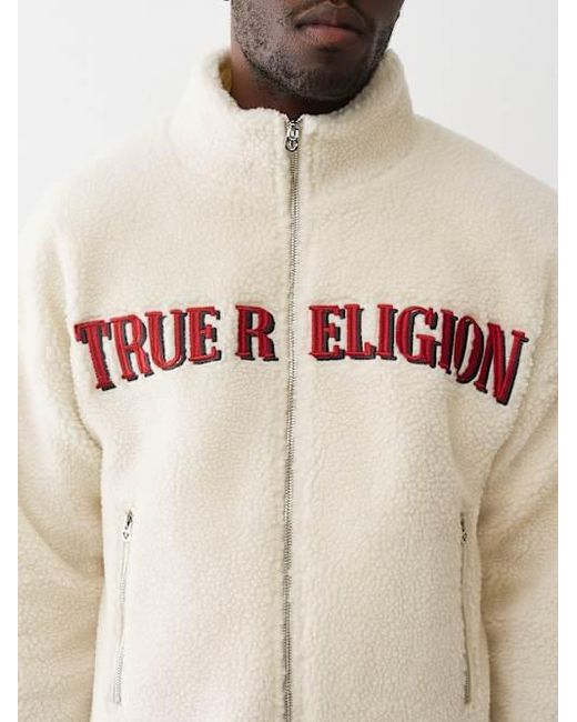 TRUE RELIGION Sherpa Logo Jacket in Natural for Men | Lyst