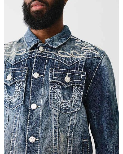 True Religion Bw X Tr Big T Flame Trucker Jacket in Red for Men | Lyst