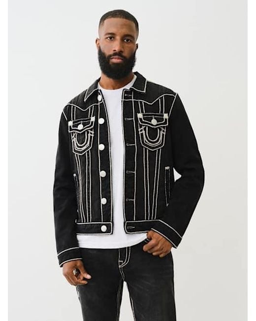 TRUE RELIGION Jimmy Rope Stitch Denim Jacket in Black for Men | Lyst