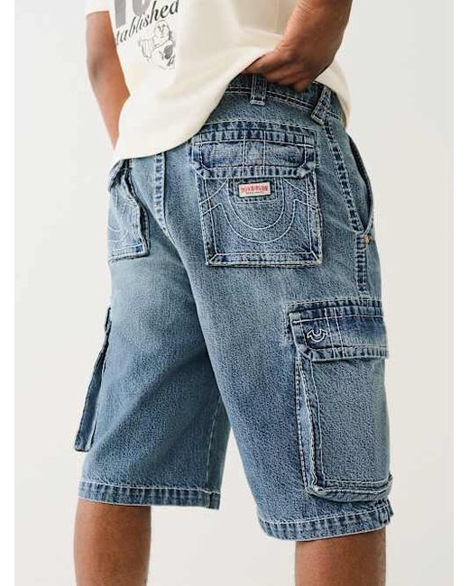 TRUE RELIGION Vinny Big T Ultra Baggy Cargo Short in Blue for Men | Lyst