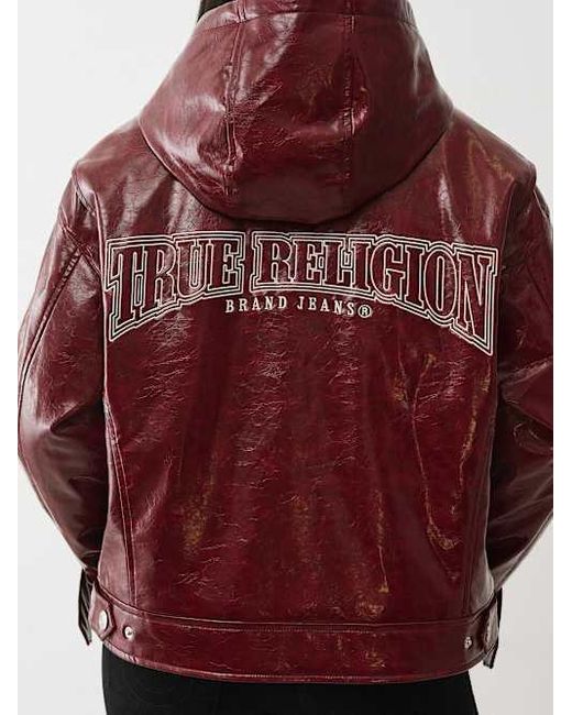 TRUE RELIGION Oversized Patent Leather Jacket in Red | Lyst