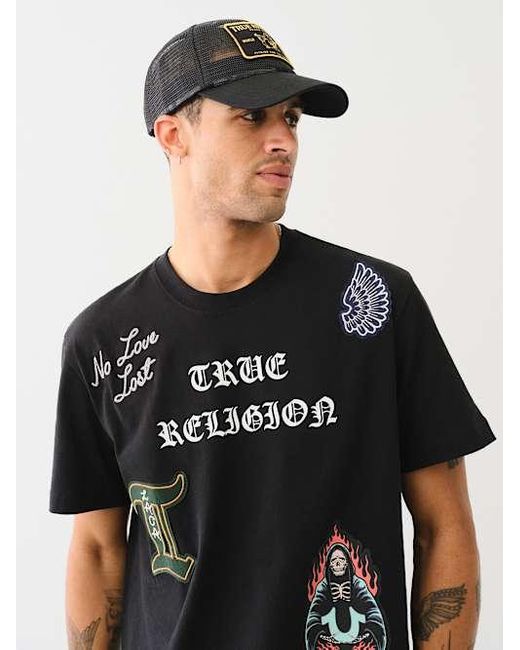 True Religion Logo Patch Mesh Trucker Hat in Black for Men | Lyst