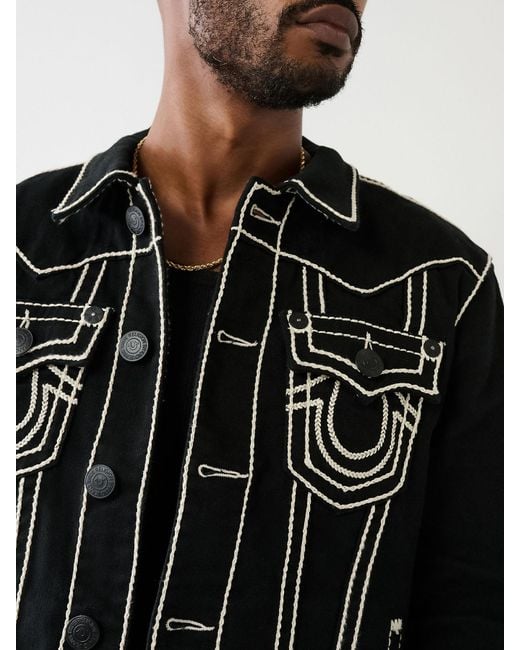 True Religion Jimmy Rope Stitch Denim Jacket in Black for Men | Lyst