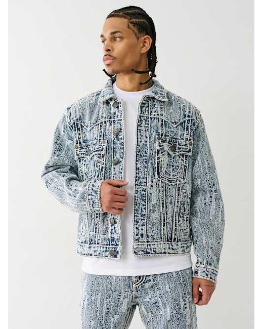 True Religion Ultra Distressed Rope Stitch Trucker Jacket in Blue for ...