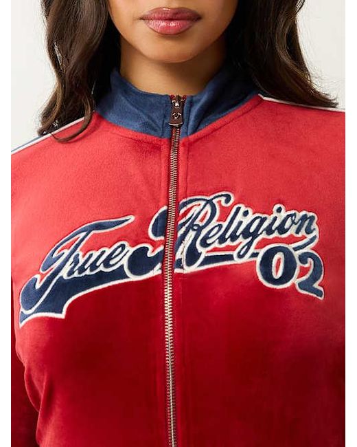 True Religion Velour Panelled Track Jacket in Red | Lyst