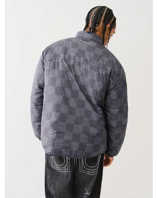 True Religion Embroidered Checkered Puffer Jacket in Gray for Men | Lyst