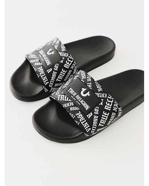 True Religion Script Logo Slide in Black | Lyst
