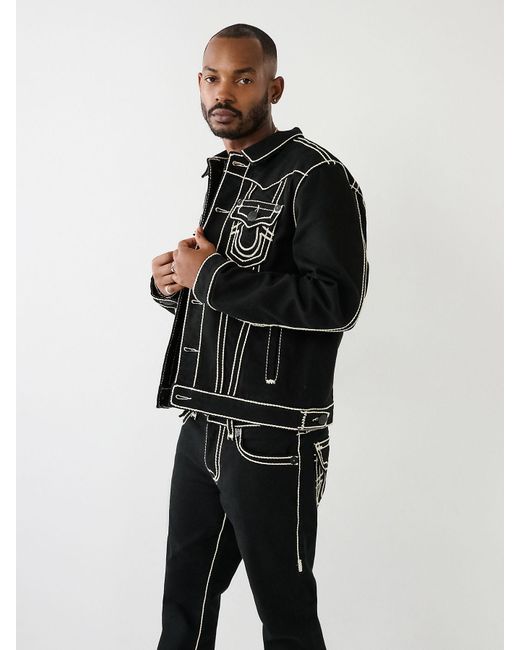 True Religion Jimmy Rope Stitch Denim Jacket in Black for Men | Lyst