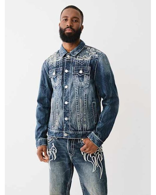 True Religion Bw X Tr Big T Flame Trucker Jacket in Red for Men | Lyst