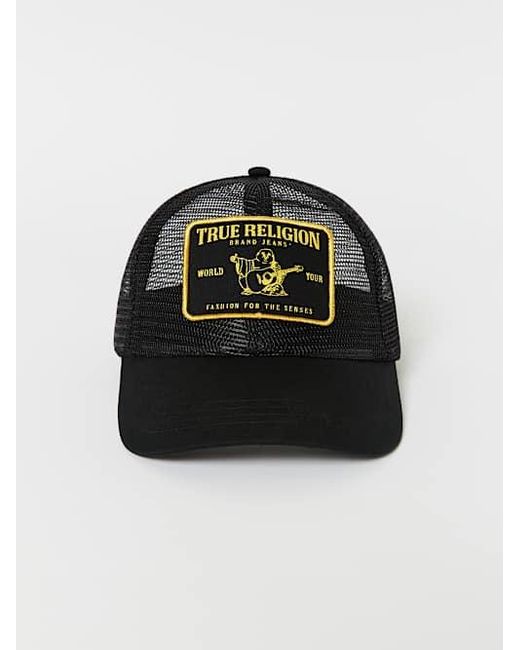 True Religion Logo Patch Mesh Trucker Hat in Black for Men | Lyst