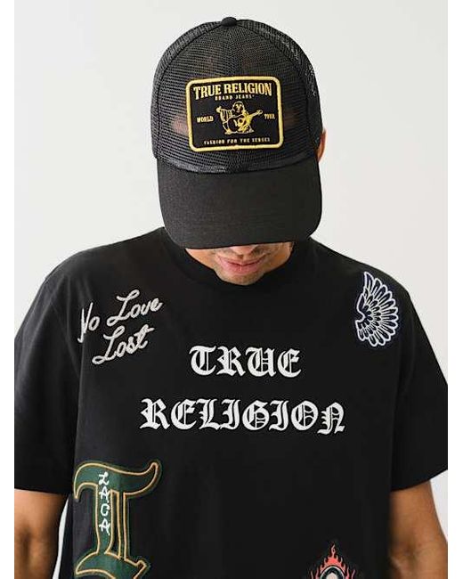 True Religion Logo Patch Mesh Trucker Hat in Black for Men | Lyst