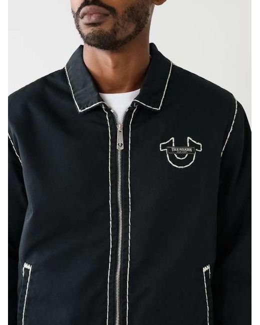 True Religion Super T Twill Bomber Jacket in Blue for Men | Lyst
