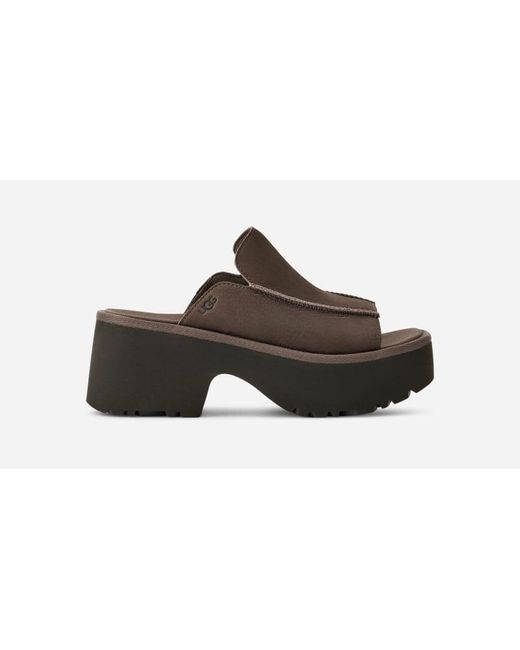 UGG New Heights Slide Nubuck Sandals in Black | Lyst
