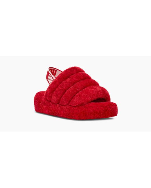 Red fur ugg slides store