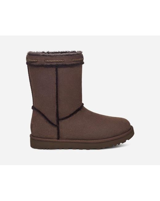 UGG Classic Short Shearling Braid Sheepskin Classic Boots in Brown | Lyst