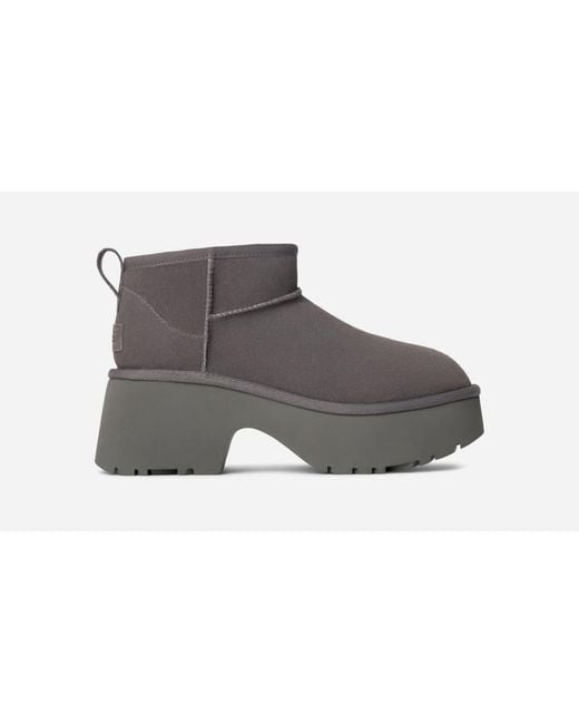 UGG Classic Ultra Mini New Heights Suede Classic Boots in Black | Lyst