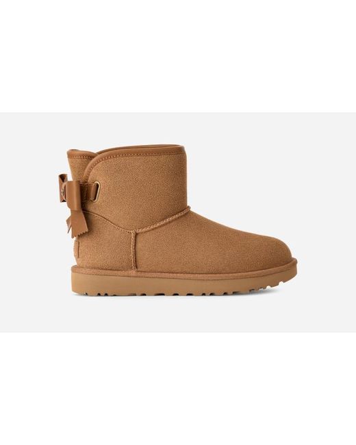 UGG Ultra Mini Bailey Leather Bow Suede Classic Boots in Black | Lyst