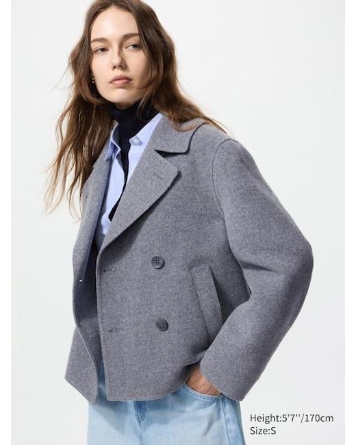 Uniqlo Wool Blend Relaxed Short Coat in Grey | Lyst UK