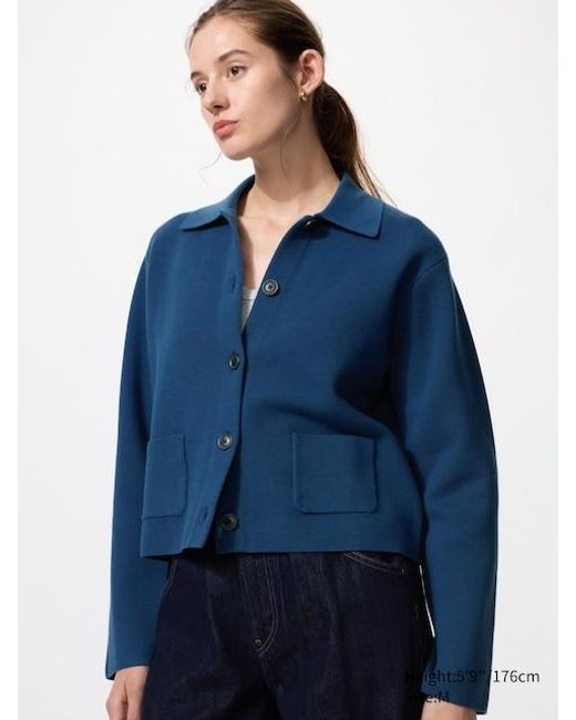 Uniqlo Milano Ribbed Knit Jacket in Blue | Lyst UK