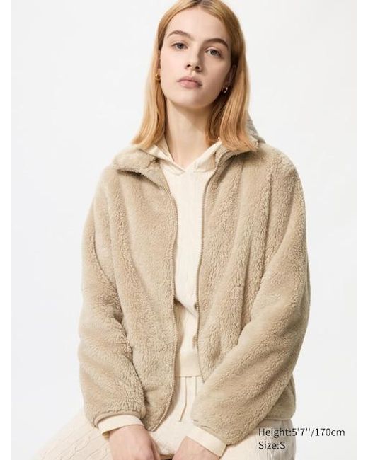 Uniqlo Fluffy Yarn Fleece Full-Zip Jacket in Natural | Lyst UK