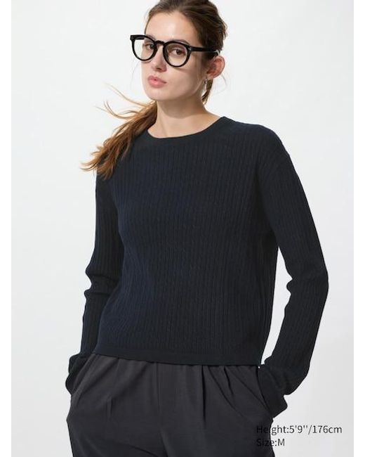 Uniqlo Mini Cable Crew Neck Jumper in Blue | Lyst UK