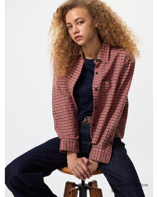 Uniqlo Flannel Boxy Shirt (Mini Check) in Red | Lyst UK