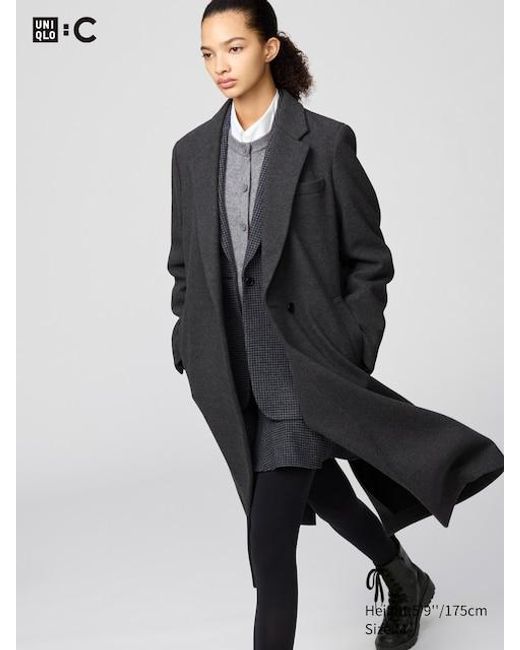 Uniqlo Long Coat in Grey | Lyst UK