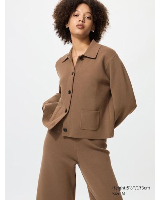Uniqlo Milano Ribbed Knit Jacket in Brown | Lyst UK