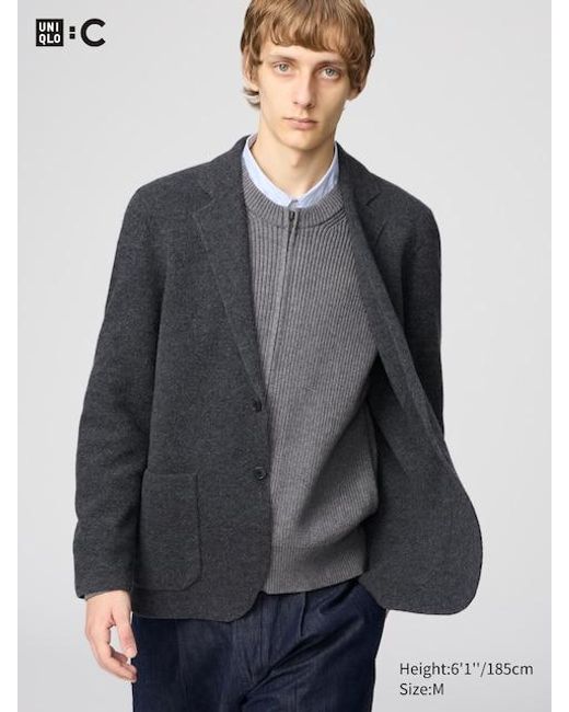 Uniqlo Knit Jacket in Grey | Lyst UK