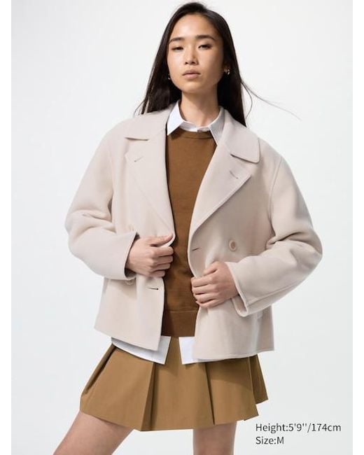 Uniqlo Wool Blend Relaxed Short Coat in Natural | Lyst UK