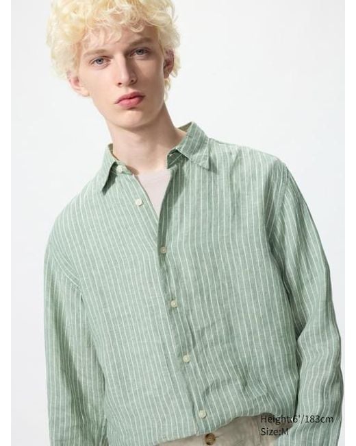 Uniqlo 100% Premium Linen Shirt (Stripe) in Green for Men | Lyst UK