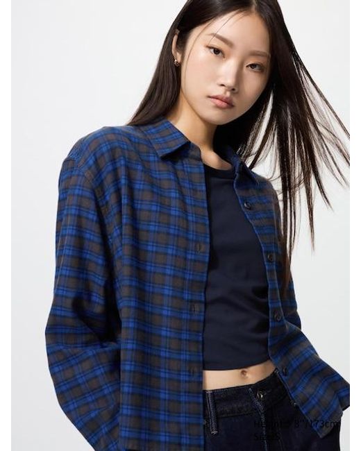 Uniqlo Flannel Boxy Shirt (Check) in Blue | Lyst UK